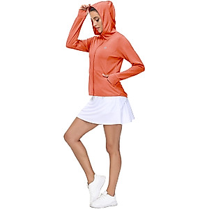 MoFiz Horse Riding Shirts for Women Long Sleeve UV Protection Hoodie Zip-up Biking Shirt Orange S