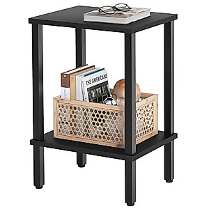 Gewudraw End Table, 2-Tier Narrow Side Table, Small Nightstand, Sofa Table with Storage Shelf for Small Spaces, Living Room, Bedroom, Office, Black