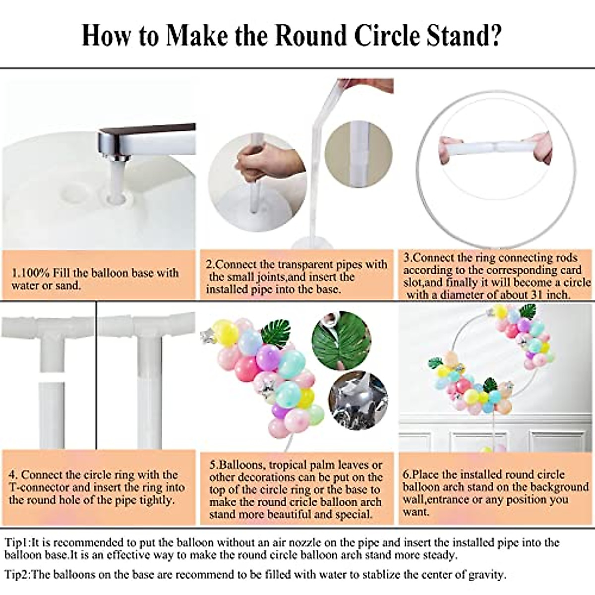 Elecrainbow 67 Inches Height Round Circle Balloon Arch Frame Stand Kit for Party Decorations, Balloon Column Base, Pole, Balloon Clip Rings, Balloon Tie Tool, Strip & 5 Packs of Accessories Included