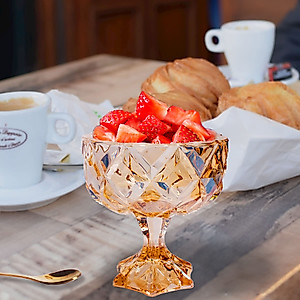 binsakao Amber Glass Dessert Bowls with Spoon, Ice Cream Bowls for Fruit Salad Milkshakes Trifle Pudding Snack Cocktail Drinks Condiment Sundae Party (10 oz, Set of 2)