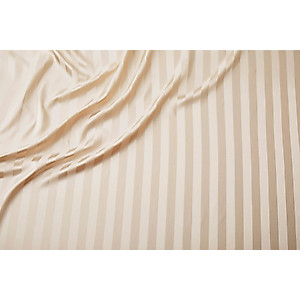 Manyshofu Beige Satin Striped Sheets - 4Pcs Satin Sheets Full Size, Cooling Silky Satin Bed Sheets Luxury Bedding Sheet Set(1 Satin Fitted Sheet, 1 Satin Flat Sheet, 2 Satin Pillow Cases)