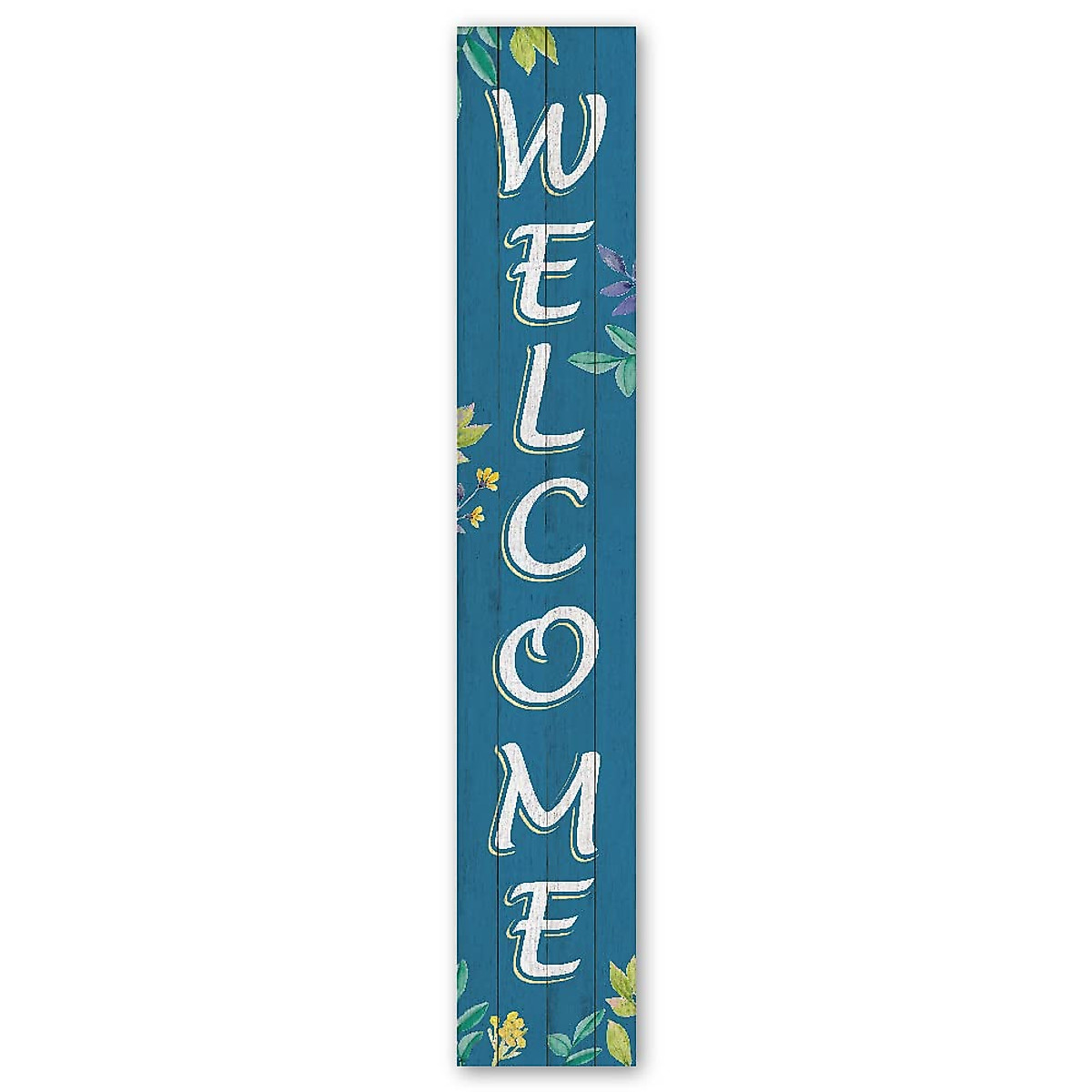 My Word! Porch Leaner Sign, 8x46.5in, Composite, Rustic Farmhouse Decorative Signage, Blue Leaves Welcome