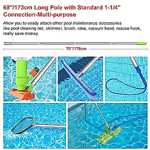 POOLKEY Upgraded 70" Portable Pool Vacuum Cleaner with Unique Lock Catch Design, 4 Section Poles of 70", Handheld Pool Vacuum Jet Cleaner Attaches to Garden Hose for Above Ground Pool Spas Ponds