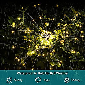 JJGoo Outdoor Solar Garden Lights, 2 Pack 120 LEDs 2 Lighting Modes Waterproof Fireworks Light for Outdoor Patio Walkway Pathway Decorative - Warm White