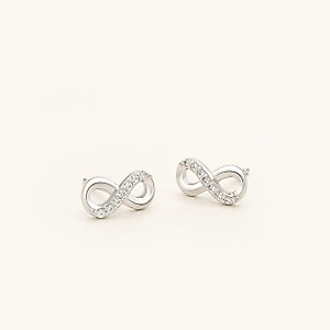 Lavishe Rhodium Plated 925 Sterling Silver Cubic Zirconia Infinity Stud Earrings