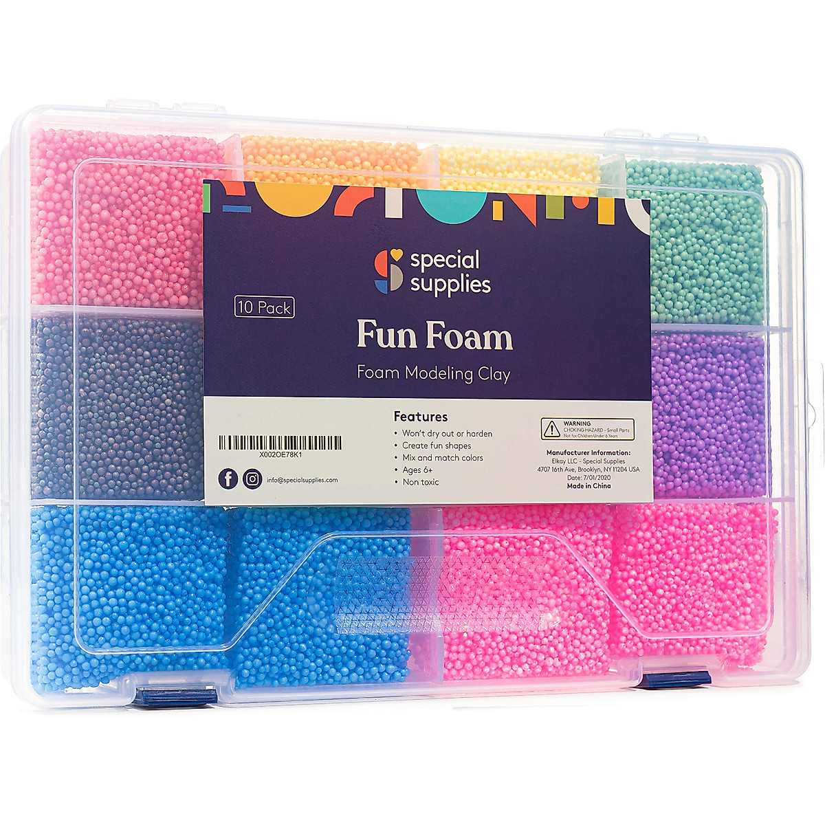 Special Supplies Fun Foam Modeling Foam Beads Play Kit, 12 Blocks Children’s Educational Clay for Arts Crafts Kindergarten, Preschool Kids Toys Develop Creativity, Motor Skills, Reusable Container