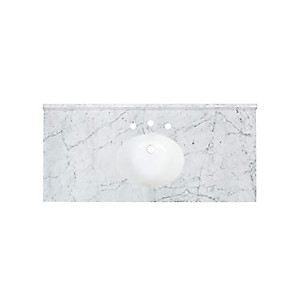 GDFStudio Contemporary 48" Wood Single Sink Bathroom Vanity with Marble Counter Top, Gray with Carrara White Marble