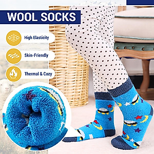 Eocom 6 Pairs Children's Winter Warm Wool Animal Crew Socks Kids Boys Girls Socks (Car, 1-3T)