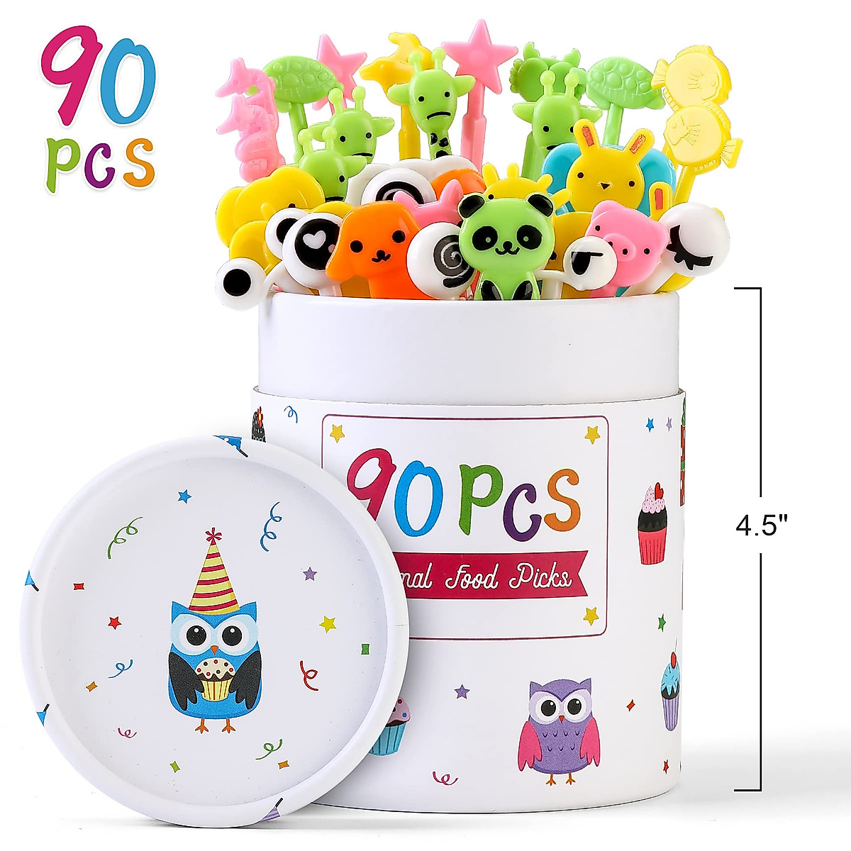 90 Pcs Food Picks for Kids with Cute Storage Box, Cartoon Animals Kids Fruit Toothpicks, Lunch Accessories for Bento Box, Fun Toddler Food Picks - BPA Free