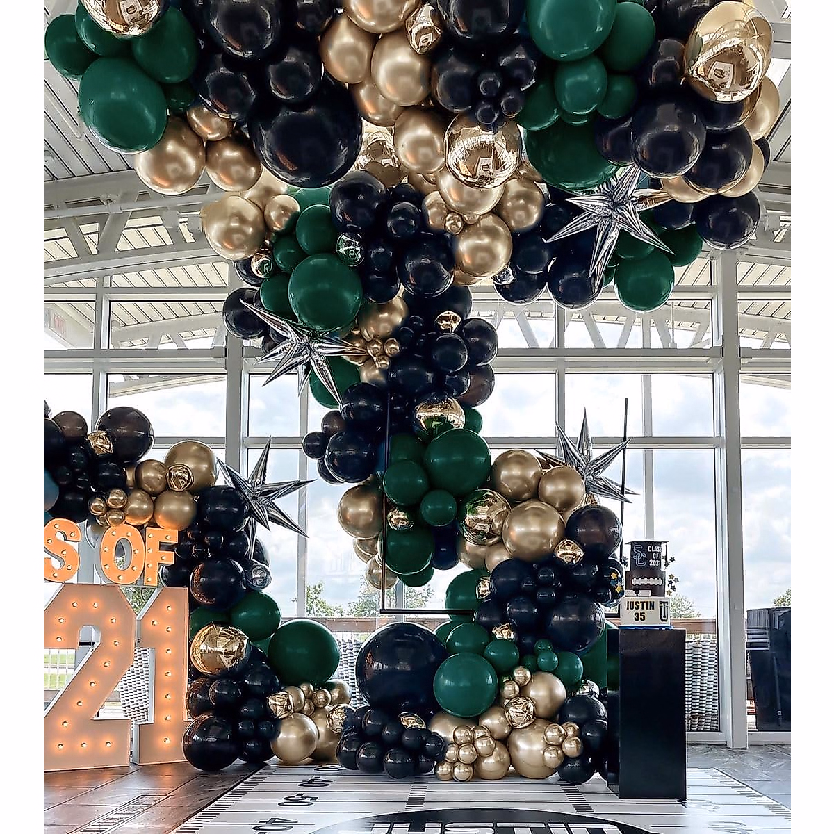 Black Green Gold Balloon Garland Double Stuffed Dark Green Gold Balloons Forest Green Black Balloons Metallic Gold Balloon Arch Kit for Halloween Baby Shower Jungle Birthday Christmas Decorations