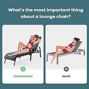 Pellebant Patio Chaise Lounge Chair with Cushion, Adjustable Chair with 5 Positions, Folding Outdoor Recliners All Weather for Outside Beach, Pool and Yard, Dark Grey