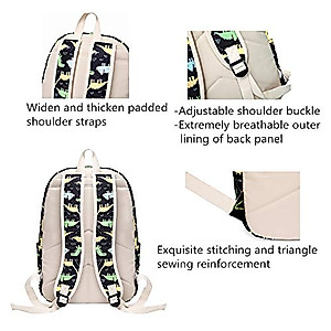 3Pcs Cool Dinosaur Prints Elementary Girls Boys Backpacks with Lunch Bag, Capacity School Bag Back Packs for Boys