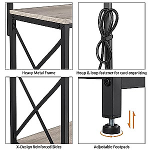 Yaheetech Kitchen Bakers Rack with Power Outlet, 36.5" W Microwave Oven Stand Kitchen Storage Rack with Hooks for Dining Room, Kitchen Organizer Shelves for Spices, Pots and Pans, Gray