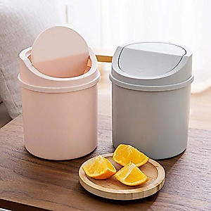 REBABA Desktop Mini Trash Can with Swing Lid, Plastic Tiny Waste Bin Countertop Trash Can for Office Bathroom Kitchen Hotel(Grey)