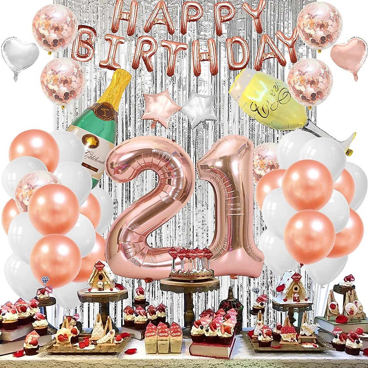 21st Birthday Decorations for Her,21 Birthday Balloons 21st Birthday Decorations for Women Happy 21st Birthday Gifts for Her