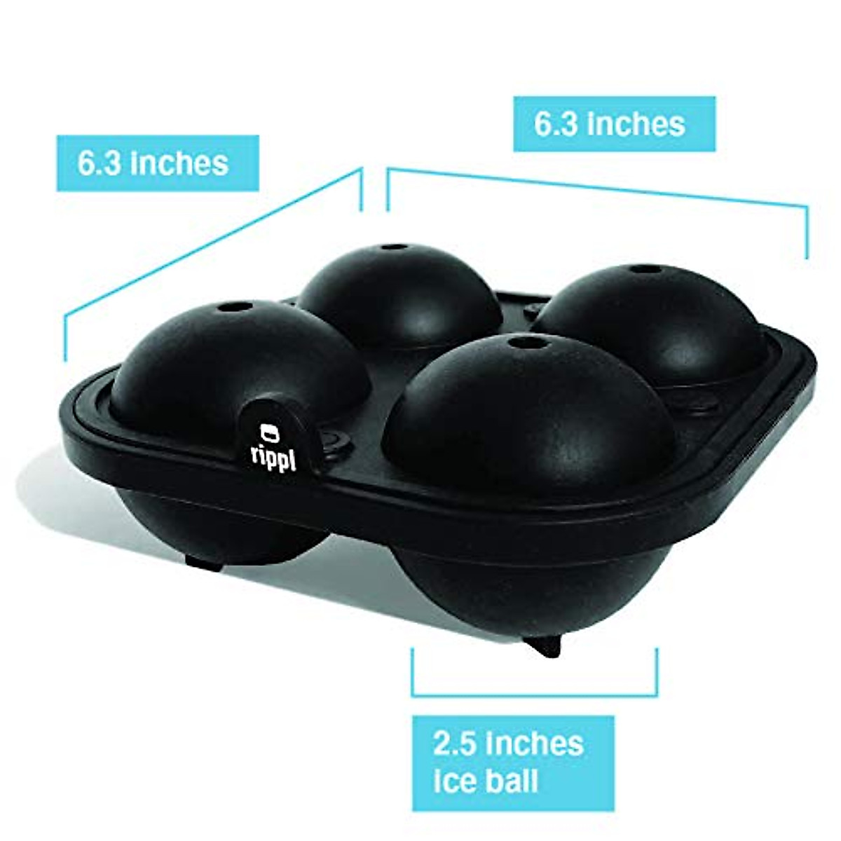 Rippl Ice Sphere Tray - Silicone Ice Tray with 4 Cavity Sphere Ice Cube Mold - Will Make Big Ice Spheres For Whiskey - In Black