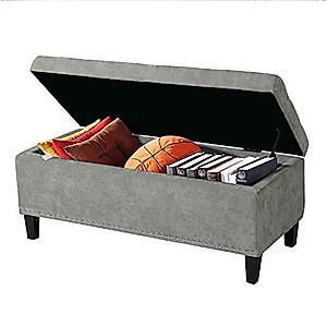 Homebeez Storage Ottoman Bench Tufted Foot Rest Stool with Nailhead Trim (Light Gray)