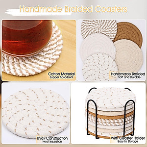 Billbotk 10 Pieces Boho Coasters for Drinks, Absorbent Drink Coasters with Holder, Cute Coaster Set for Boho Home Decor, Apartment Decor Aesthetic, Living Room Essentials, 4.3 Inches