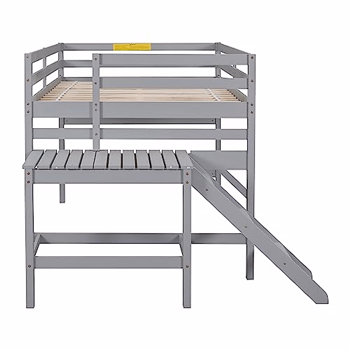WOXYX Wood Full Size Loft Bed with Platform and Ladder for Kids,Space Saving Low Loft-Bed for Girls Boys,Gray