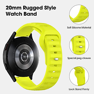 Rugged Bands Compatible with Samsung Galaxy Watch 5 Band 40mm 44mm, Galaxy Watch 5 Pro Band 45mm, 20mm Soft Silicone Sport Replacement Strap for Women Men, Lime