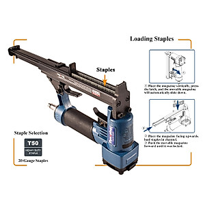 Dynastus 20 Gauge Pneumatic Heavy Duty Stapler T50 3/8Inch Crown Air Staple Gun with 1000 Staples