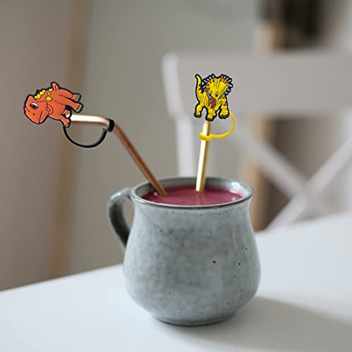 Straw Cover for Stanley Cups, 8pcs Dinosaur Straw Cover Cap - Reusable Dust-Proof Drinking Straw Tips Cover Fit for 6-8mm Straws for Starbucks Cups Tumbler Water Bottle Drink Condoms