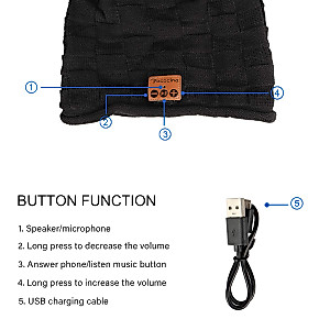 Wireless Beanie for Men, Smart Music Knit Winter Hat with Speaker Mic for Fitness Outdoor Sports, Black