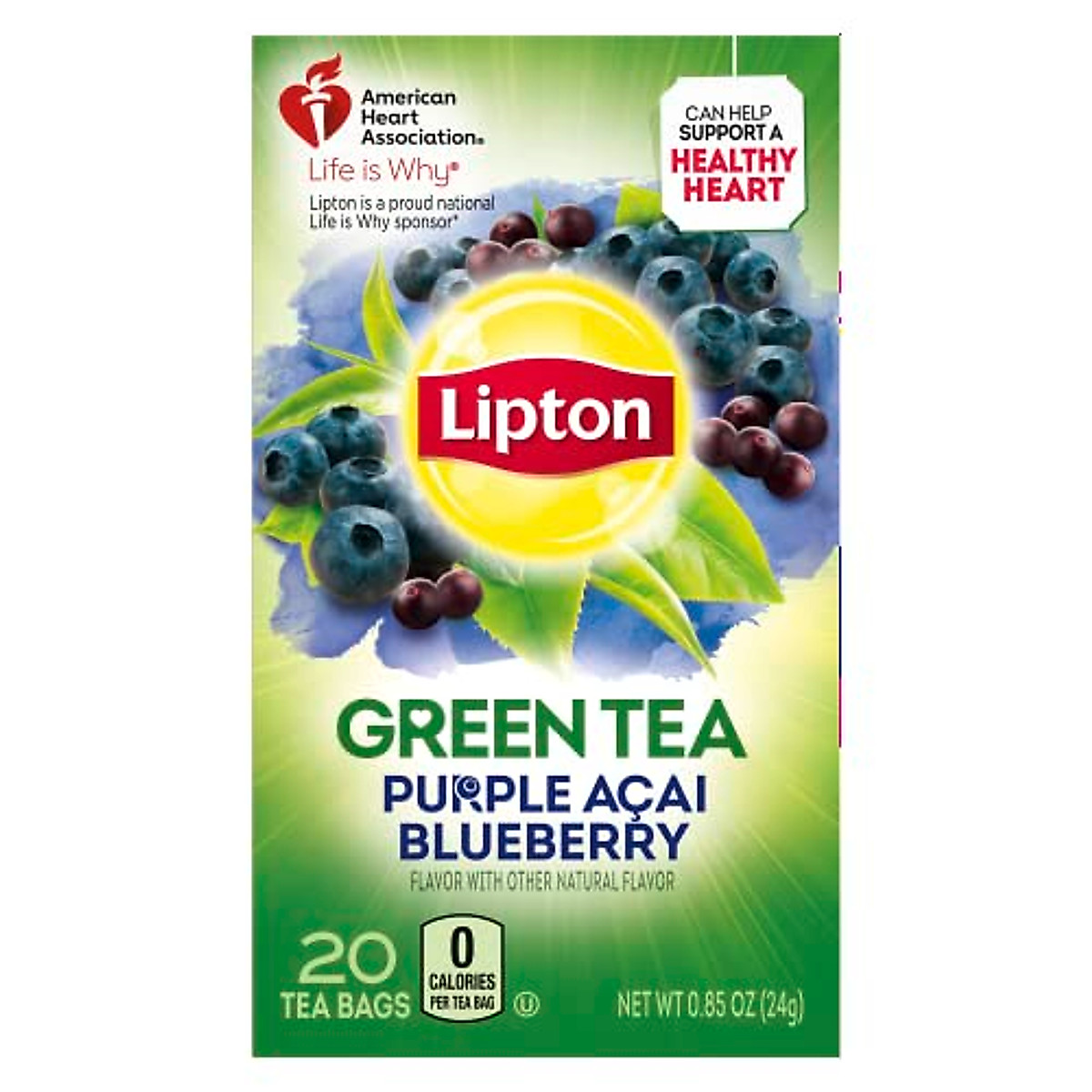 Lipton Green Tea Bags, Purple Acai, Blueberry, 20 Count (Pack of 6)