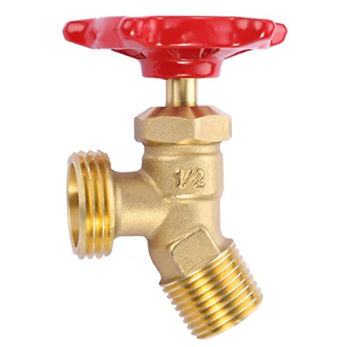 LitOrange Solid Brass Backyard 65 Degree Elbow Stop Valve Hose Bibb Solder NPT 1/2" Male Thread to MHT 3/4" Inch Male Threaded Garden Hose Connector Adapter Water Shut-Off Valve Faucet
