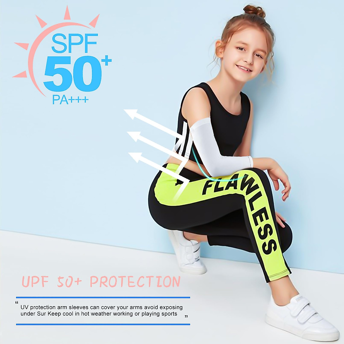 Luwint Kids Arm Sleeves 2 Pairs | UPF 50+ UV Cooling Sun Protection for Boys Girls 4-12 Years - Sports, Outdoor, Football
