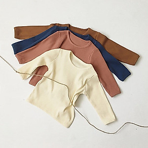 Baby Boys Girls Organic Soft Comfy Cotton Fall Winter Clothes Pants 2-Piece Pajama Set Solid Color Outfit (Brown, 12-18 Months(Size 80))