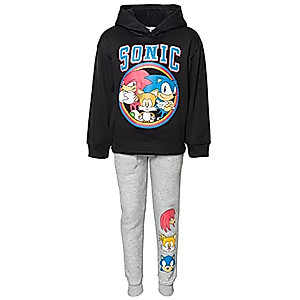SEGA Sonic The Hedgehog Knuckles Tails Little Boys Fleece Pullover Hoodie and Jogger Pants Set Black/Gray 7-8