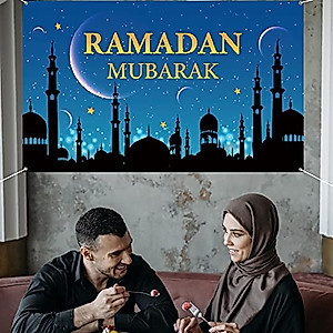 KYMY Large Ramadan Mubarak Porch Sign with 70.8 X 47.2 inch,Muslim Ramadan Banner for Eid Mubarak Party Backdrop,Islamic Hanging Banner for Indoor and Outdoor Ramadan Mubarak Decorations