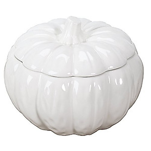 SUMMIT COLLECTION Ceramic Pumpkin Round Soup Bowl Container with Fitting Lid White