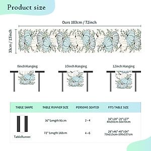 Fall Table Runner Blue Pumpkin Table Runner Thanksgiving Table Runner Pumpkins Eucalyptus Leaves Autumn Table Runner 13x72 Inch Blue Fall Decorations for Home Holiday Kitchen Dining Table Decorations