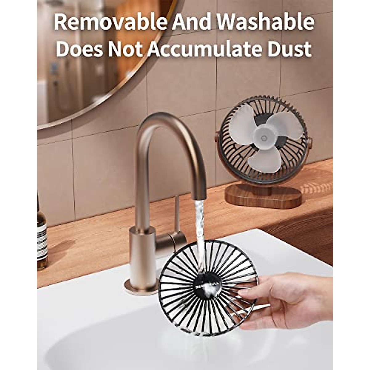 SWEETFULL 6.5 Inch USB Small Desk Fan, 3 Speeds Quiet Portable Desktop Table Fan, 360° Adjustment Personal Mini Fan for Home Office Car Outdoor Travel (Black wood grain)