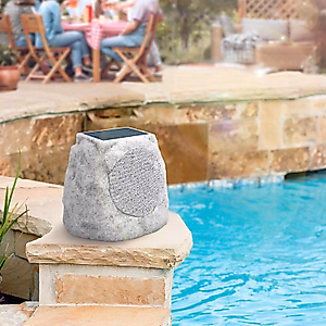 uuffoo Rock Speaker Outdoor Waterproof Solar & USB Charging with RGB Colors Bluetooth 5.0 Solar Bluetooth Speaker Outdoor Rock Speaker for Party Patio Pool Deck Yard Garden and Home (A)