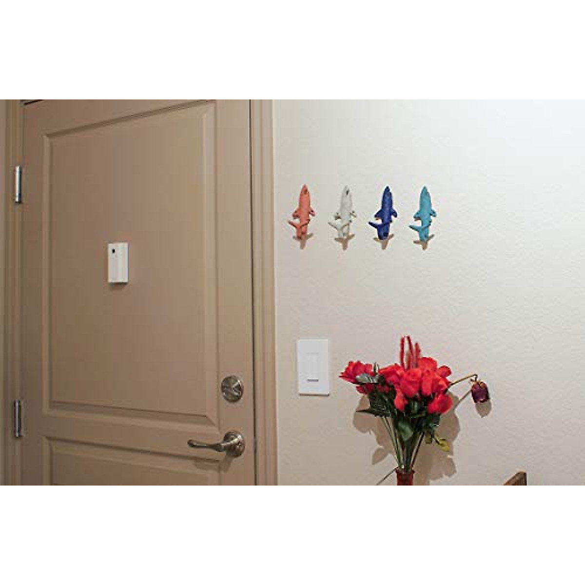 Set of 4 Cast Iron Coastal Shark Tail Wall Hooks Decorative Nautical Beach Bathroom Towel Or Coat Hanging Decor