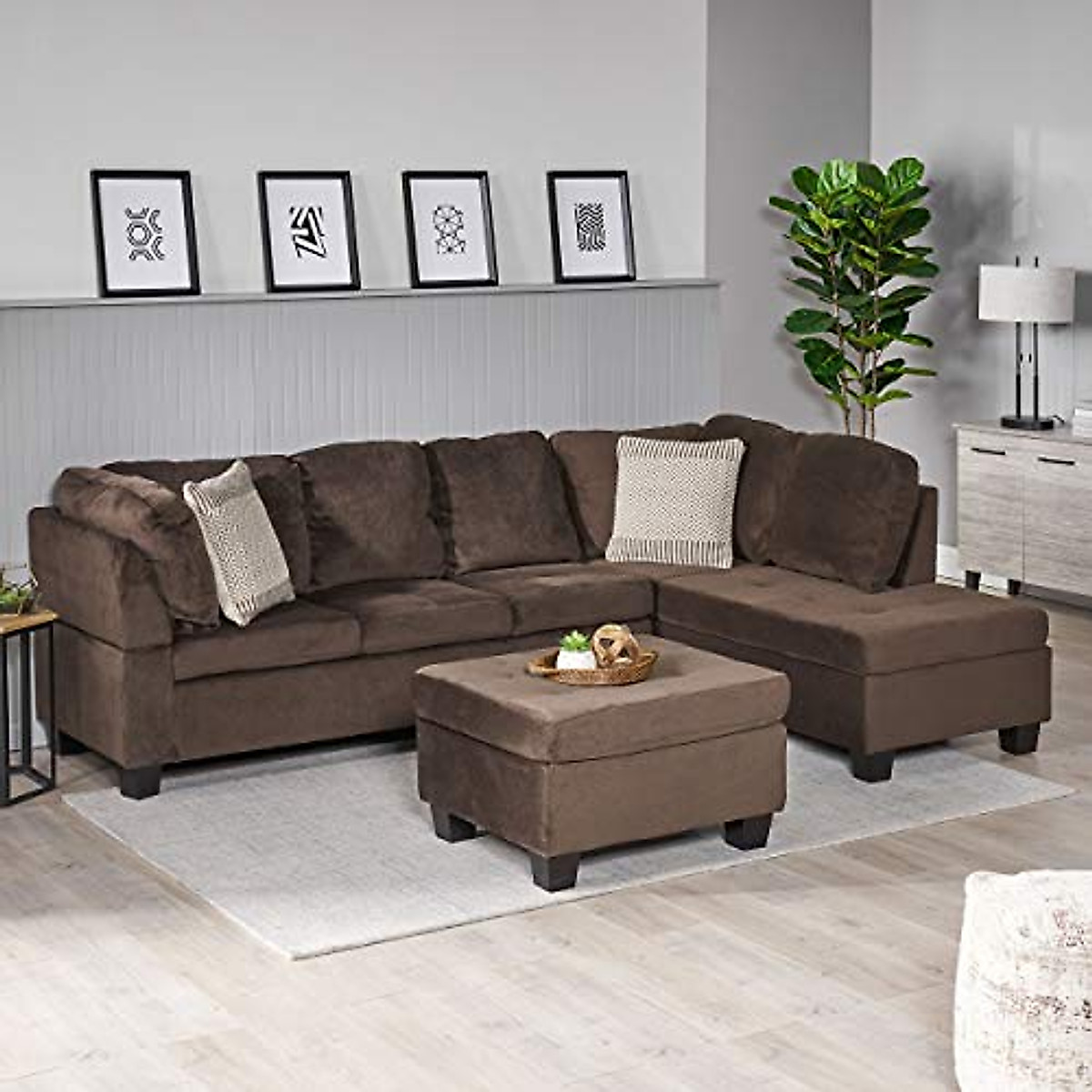 Christopher Knight Home Welsh Chocolate Fabric Sectional Sofa Set