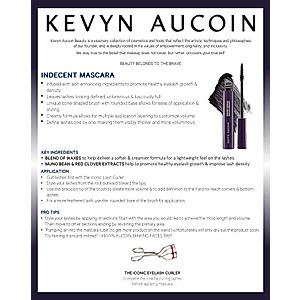 Kevyn Aucoin Indecent Mascara, Black: Thin cone-shaped brush. Creamy lash condition formula. Dramatic and natural look. Long wear. Clump & flake-free. Pro makeup artist go to for defined fuller lashes