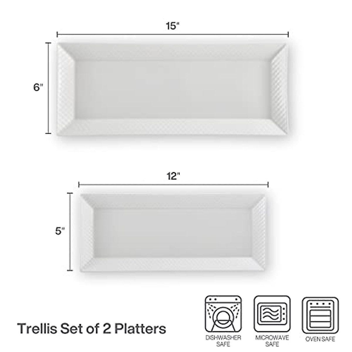 Mikasa Trellis Chip Resistant Set of 2 Platter Serving Tray, 12 and 15 inch, White
