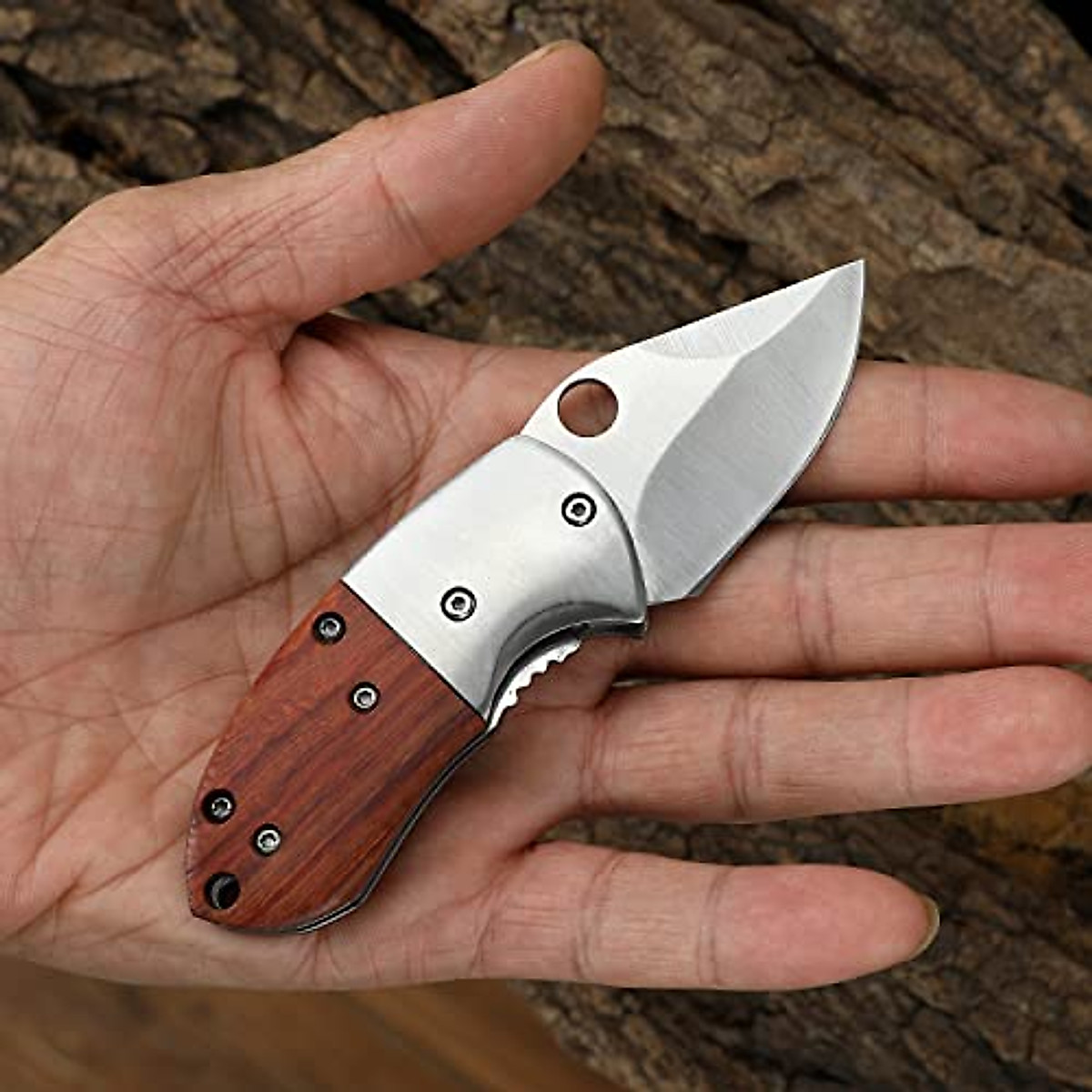 Dispatch Mini Folding Small Pocket Knife, Stainless Steel Sanding Blade and Steelhead EDC Tactical Tools with Wooden Handle, Everyday Carry, Unique Small Gift for Father-Mother Men Women