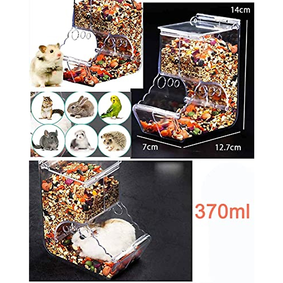 Hamster Automatic Feeder Dispenser for Small Animal Rhamster Ferret Bunny Rabbit Pig Hedgehog Bird Feed Pets, Mini Auto Food Feeding Cage Water Bowl for Vacation（1pcs Feeder+1pcs Water Bowl(Blue)