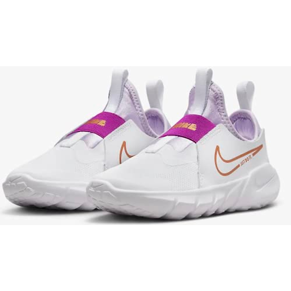 Nike Unisex-Child Flex Runner 2 Running Shoes, White/Metallic Copper, 7 Big Kid