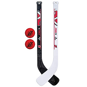 Franklin Sports New Jersey Devils NHL Mini Hockey Stick Set - NHL Team Knee Hockey Stick and Ball Set - Two Player Stick Set - Great Toy for Kids