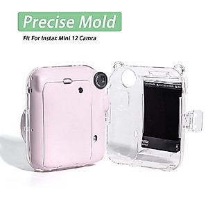 Ngaantyun Mini 12 Clear Case Bundle Kit for Fujifilm Instax Mini 12 Instant Camera Case with Film Pocket Pictures Holder, Stickers Skin Decal, Adjustable Shoulder Strap Accessories