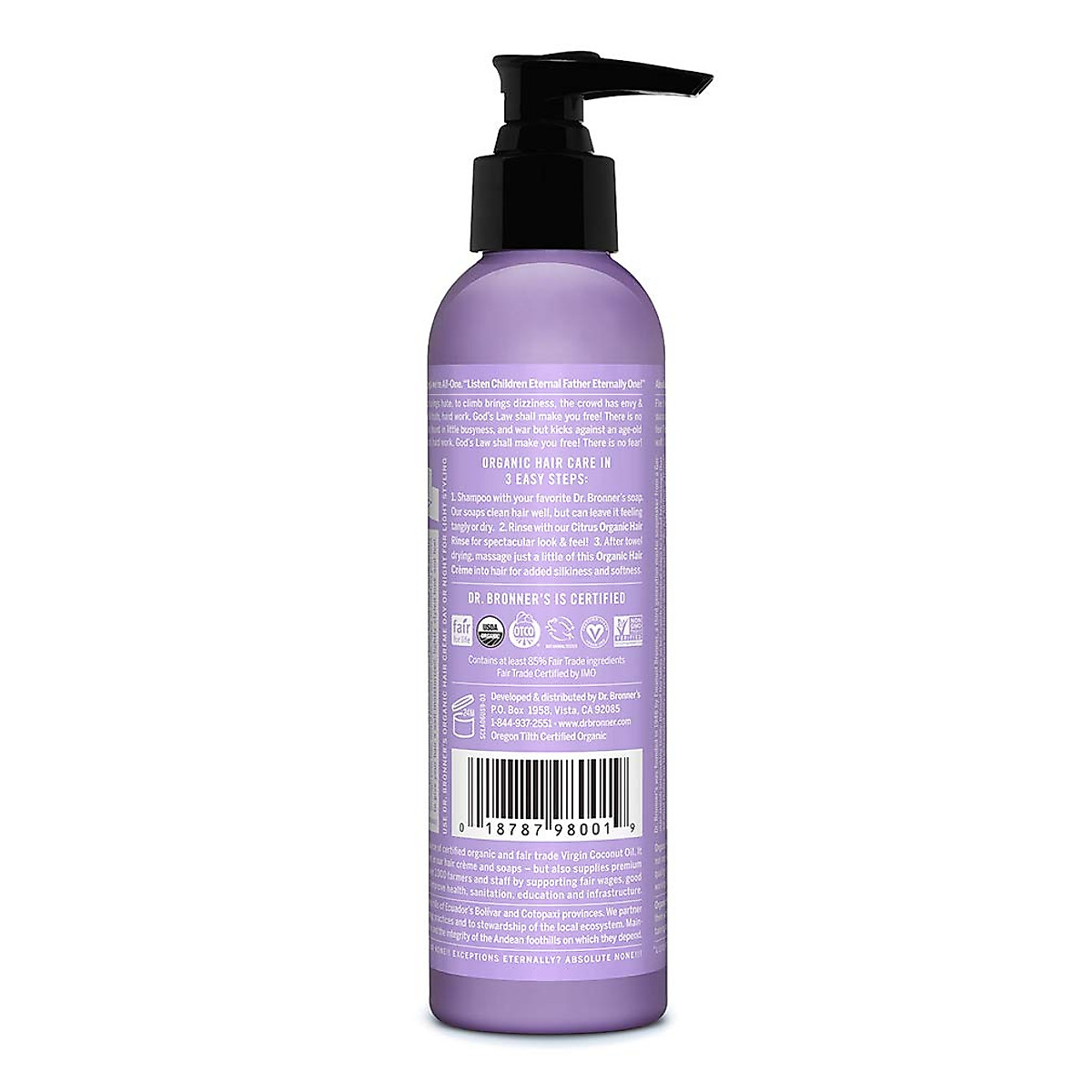 Dr. Bronner's - Organic Hair Crème (Lavender Coconut, 6 Ounce) - Leave-In Conditioner and Styling Cream, Made with Organic Oils, Hair Cream Supports Shine and Strength, Nourishes Scalp, Non-GMO