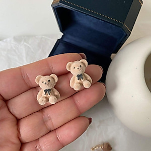 3 Pairs Kawaii Funny Plush Bear Stud Earrings Cute Cartoon Animal Bowknot Bear Earring for Women Fashion Jewelry