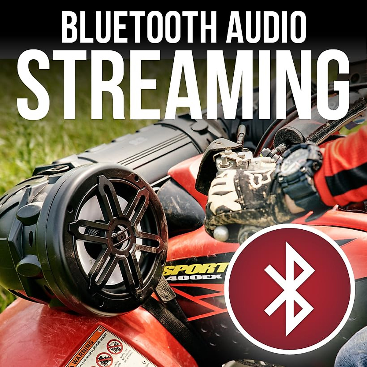BELVA BPS8RGB UTV/ATV Weatherproof Sound System Dual 8” Speakers with 1” Tweeters, Built-in Amplifier, Bluetooth, Aux-in, Multi Color Illumination, Wireless Remote, Easy Installation