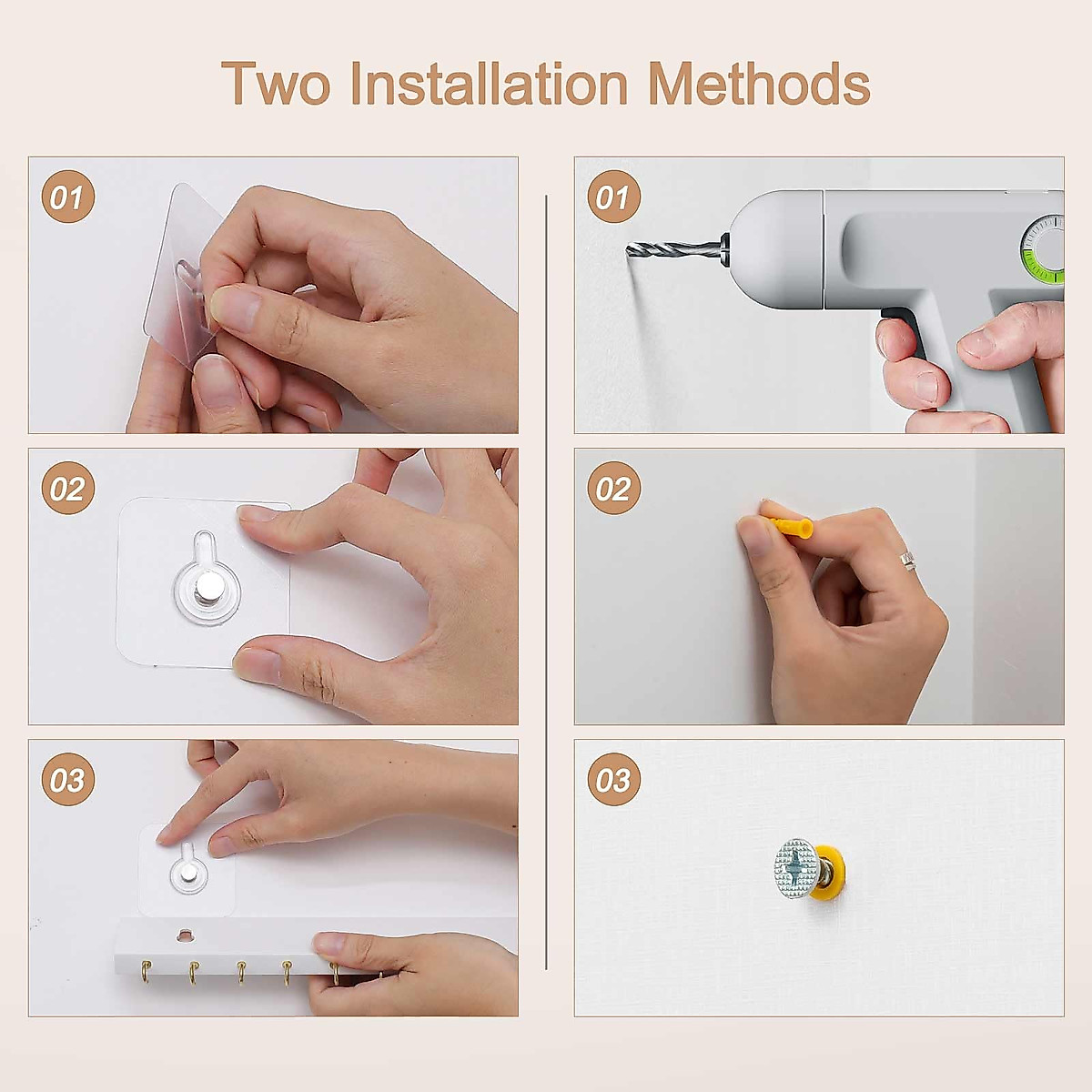 SCUNDA Wall Jewelry Holder Organizer, Adhesive Jewelry Organizer Wall Mount, Space-saving Jewelry Rack with 14 Hooks and Holder, Wooden Jewelry Shelf for Necklace, Earing, Ring, Bracelet(White)